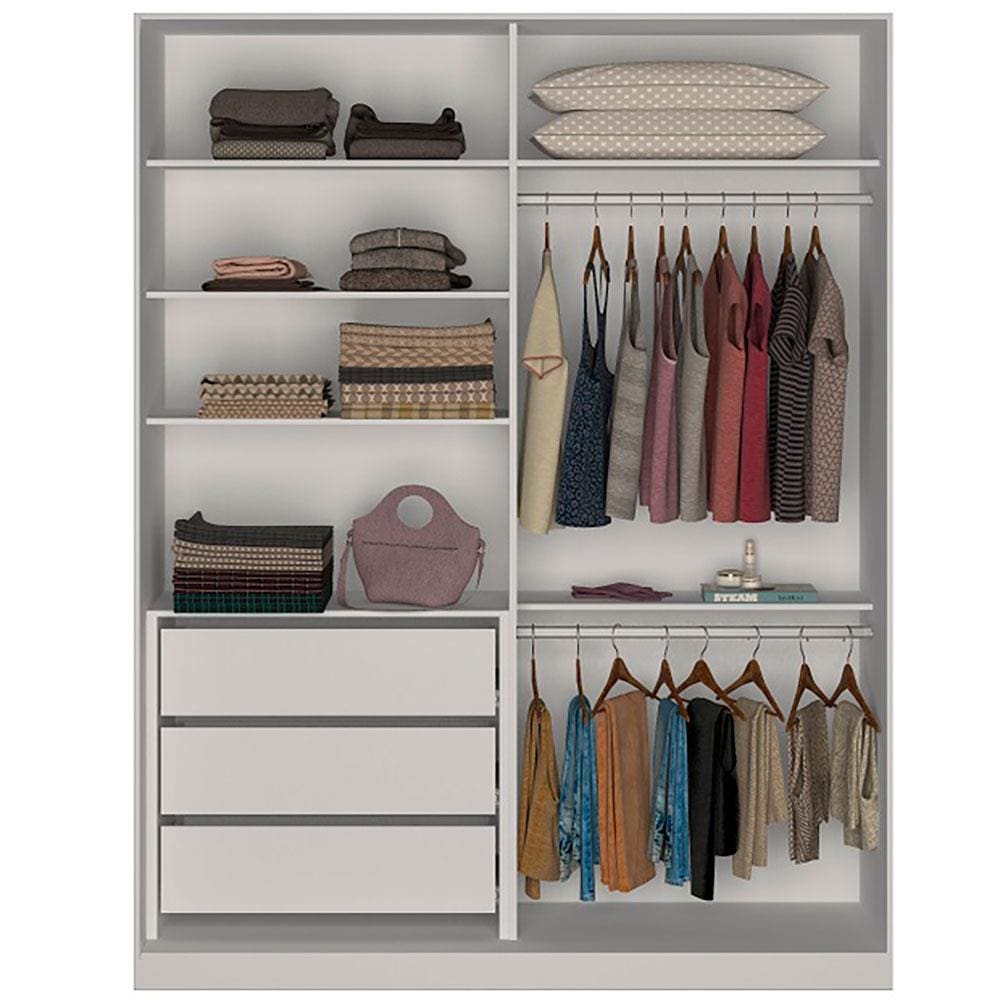 Guarda-Roupa Nova Mobile Compact com 2 Portas de Correr, 3 Gavetas e 6 ...