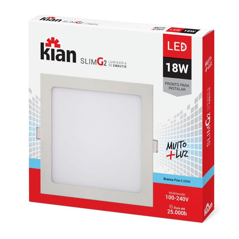Painel de Led Embutir Quadrado 18W Kian Branco Bivolt - Bandshop